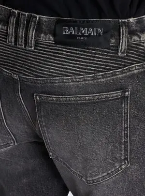 Balmain Logo Patch Slim-fit Biker Jeans - Grey