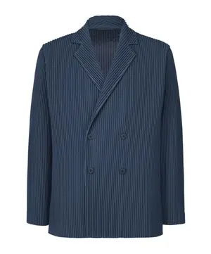 Issey Miyake Homme Plissé Double-breasted Pleated Jacket - Manarola Boat Navy