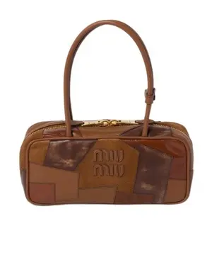 Miu Miu Patchwork Leather Top Handle Bag - Cognac