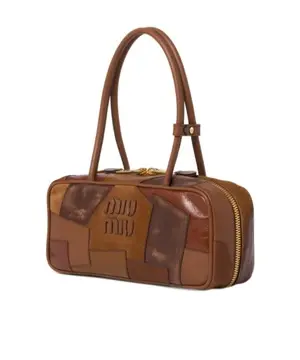 Miu Miu Patchwork Leather Top Handle Bag - Cognac