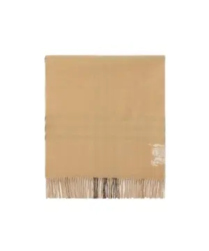 Burberry Wide Reversible Checked Fringed Scarf - Eggshell White