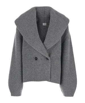 TOTEME Double-breasted Ribbed Cardigan - Medium Gray