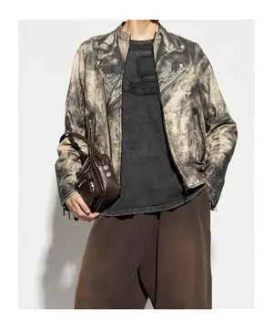 DIESEL® L-tad" Leather Biker Jacket - Nude