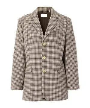 FRAME Houndstooth Suit Jacket With Gold Buttons And Notched Lapel