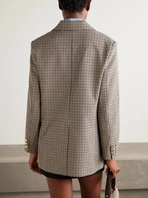 FRAME Houndstooth Suit Jacket With Gold Buttons And Notched Lapel