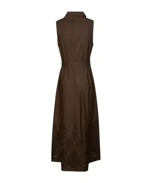 P.a.r.o.s.h Collared Broderie Belted Maxi Dress - Marrone