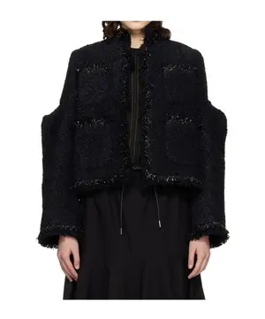 Sacai Long Sleeve Crewneck Tweed Jacket