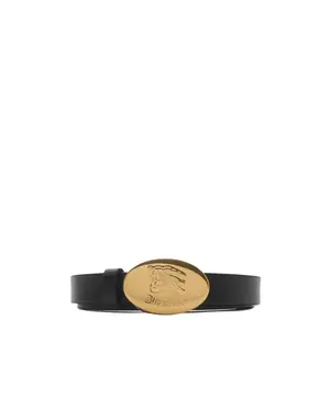 Burberry Thin Reversible Leather Belt With Knight Stamp - Black/hazelnut