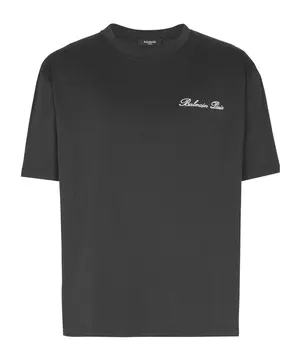 Balmain Logo Embroidered Crewneck T-shirt - Black