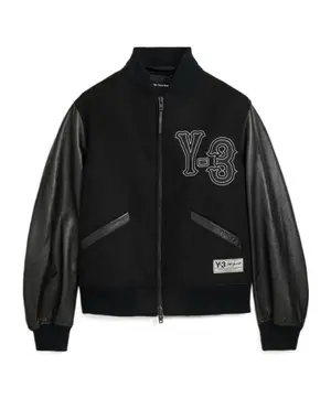 Y3 Leather-sleeve Embroidered Bomber Jacket