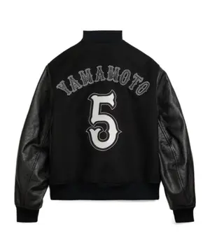 Y3 Leather-sleeve Embroidered Bomber Jacket