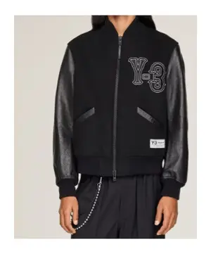 Y3 Leather-sleeve Embroidered Bomber Jacket