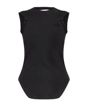 Attico Sleeveless Round Neck Layered Hem Tank Top - Black