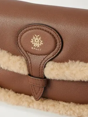 Bally Leather Shoulder Bag With Shearling Trim