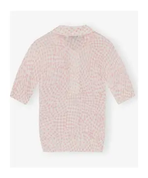 GANNI Sheer Cotton Printed Polo Shirt