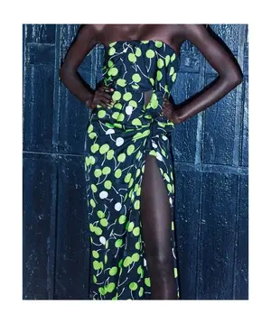 Saint Laurent Strapless Cherry Print Silk Maxi Dress