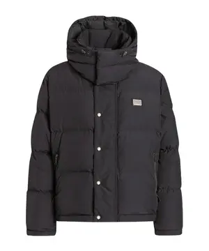 Dolce & Gabbana Logo Patch Hooded Puffer Jacket - Dark Anthracite