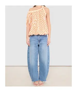 FRAME The Bubble Crop Barrel Jeans - Blue