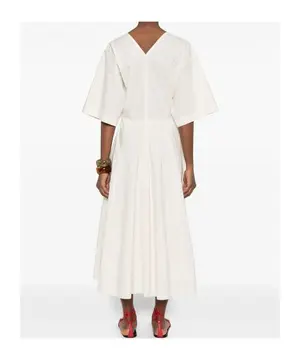 FORTE_FORTE Short-sleeved V-neck Dress - White