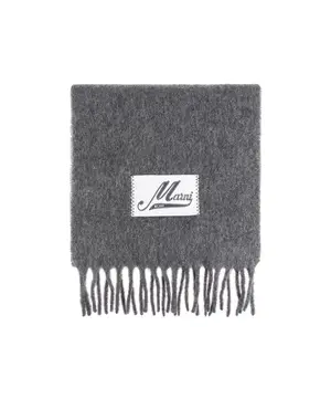 Marni Logo Patch Fringed Scarf - Gray