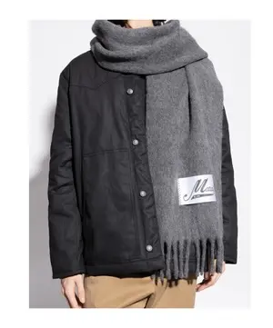 Marni Logo Patch Fringed Scarf - Gray