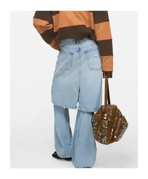 Acne Studios Distressed Panelled Jeans With Logo Patch - Light Blue