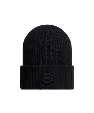 Moncler X Edward Enninful Logo Patch Knitted Beanie - Black