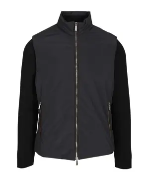 MOORER Evan Quilted Zip Jacket With Detachable Sleeves - Blue