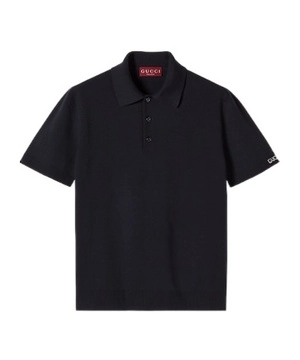 Gucci Silk Cotton Knit Polo Shirt - Navy Blue