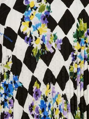 Off-White Floral Check Print Pleated Midi Skirt