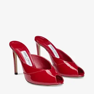 JIMMY CHOO Brigitte Patent Leather Open Toe Mules - Ruby Red
