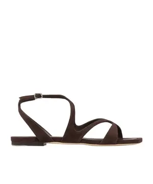 JIMMY CHOO Ayla Strappy Flat Sandals - Chocolate-colored