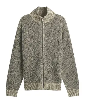 JIL SANDER Long Sleeve Wool Blend Zip-up Sweater - Pollen