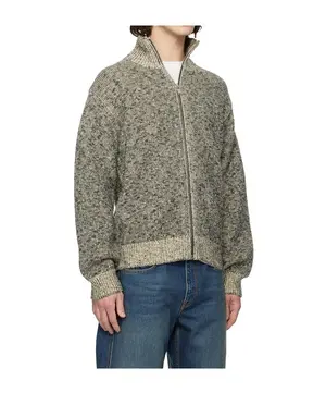 JIL SANDER Long Sleeve Wool Blend Zip-up Sweater