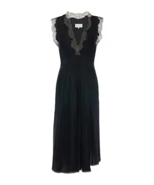 MAISON MARGIELA Lace-trim V-neck Midi Dress - Black