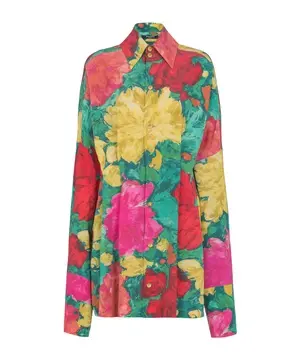 Balmain Roses Printed Crepe Shirt Dress