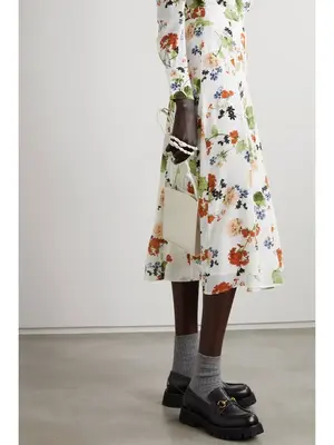 Erdem Christina Pleated Floral Print Midi Skirt