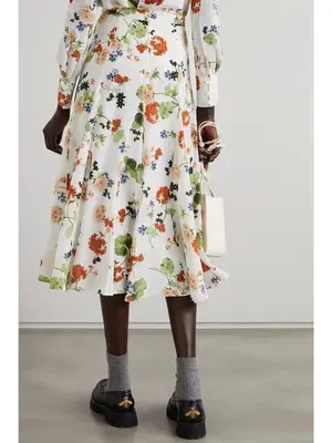 Erdem Christina Pleated Floral Print Midi Skirt