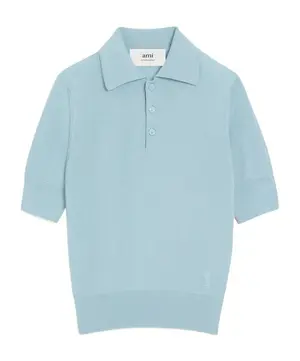 AMI Ami Paris Knitted Polo Shirt With Tonal Buttons And Ami De Coeur Embroidery