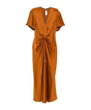 Victoria Beckham Short Sleeve V-neck Dress - Orange