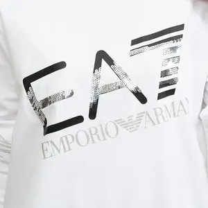 EA7 Logo Sequined Crewneck Sweater - White