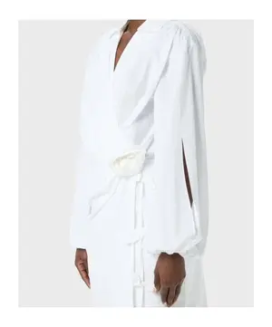 Blumarine V-neck Rose Appliqué Midi Dress - White