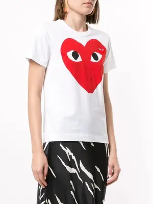 Play Comme Des Garcon Heart Print Logo Patch T-shirt - White