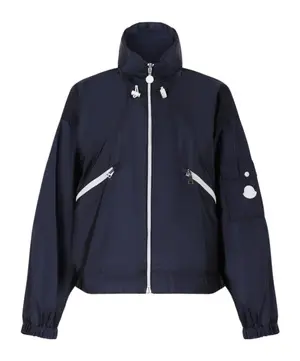 Moncler Logo Patch Zip-up Jacket - Navy Blue