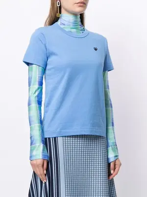 Play Comme Des Garcon Cotton T-shirt With Embroidered Logo - Blue