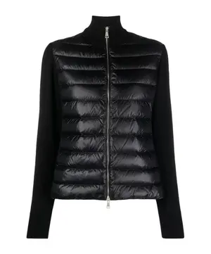 Moncler High-neck Padded Jacket With Ribbed Knit Sleeves - Black