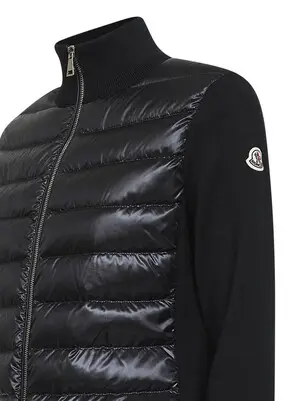 Moncler High-neck Padded Jacket With Ribbed Knit Sleeves - Black