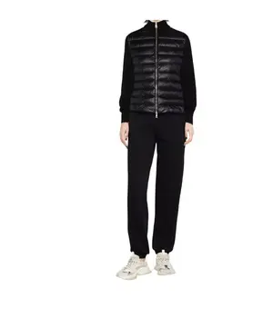 Moncler High-neck Padded Jacket With Ribbed Knit Sleeves - Black