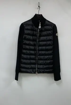 Moncler High-neck Padded Jacket With Ribbed Knit Sleeves - Black