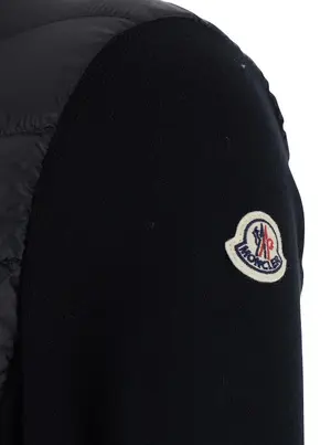 Moncler High-neck Padded Jacket With Ribbed Knit Sleeves - Black